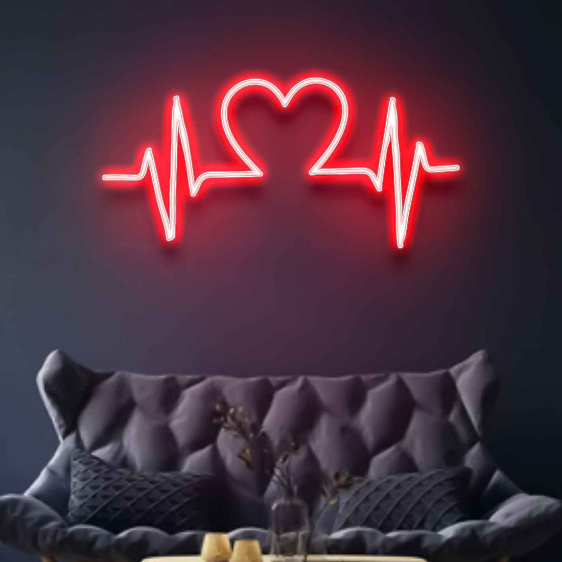 Neon Light Love Heart Beat Sign - Feel the Pulse with Love Heart Beat ...